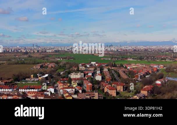 Sweeping aerial view of milan, italy, featuring the city skyline with ...