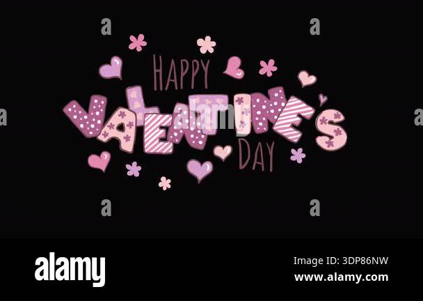 Happy Valentines Day hand drawn animation with title and hearts on a ...