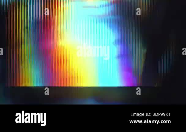 Vertical rainbow glitch stripes, chromatic scanline distortion, digital ...