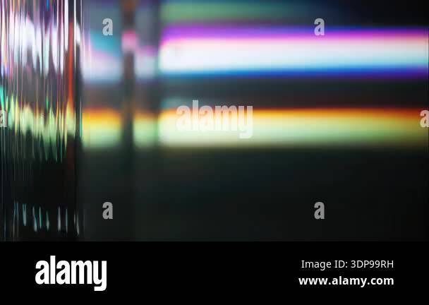 Glitch overlay with vertical scanlines, rainbow light leak band, dark ...