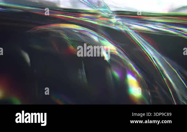 Glitch chrome interference over dark metallic sphere, chromatic light ...