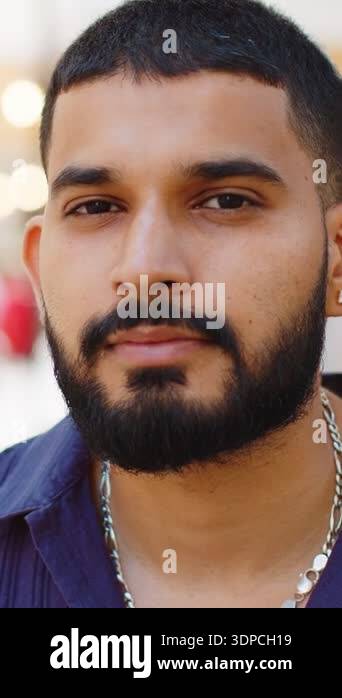 Portrait of happy bearded indian man smiling friendly, glad expression ...