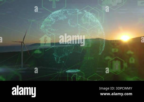 Alternative Energy. Wind farm. Aerial view of horizontal-axis wind ...