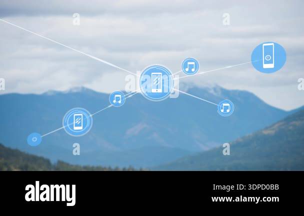Animation of network of connections with spots over landscape. Global ...