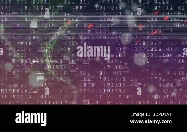 Animation of glitch technique over digital brain, dna helix, looping ...