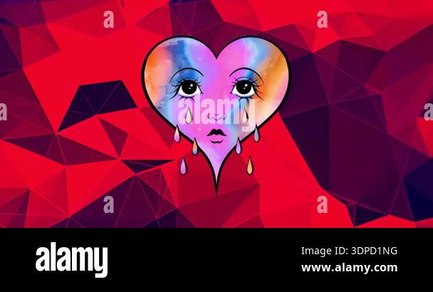 Heart-shaped face featuring multicolor gradient tears sliding down red ...