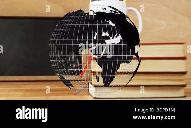 wireframe globe appearing and rotating to reveal black continents among ...