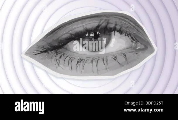 After holding gaze grayscale eye performing two blinks with purple ...