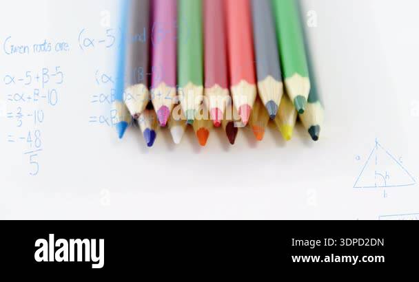 algebraic expression appearing over colored pencils, diagrams morphing ...