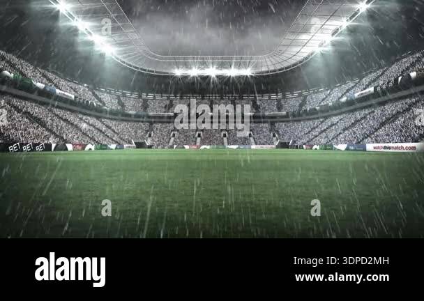 Animation of rain falling over stadium. Global sport and digital ...