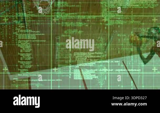 AR scan initiating teenage athlete dribbling then dunking basketball ...