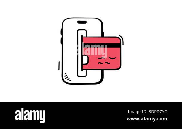 Smartphone with card animated icon for online banking, finance, digital ...