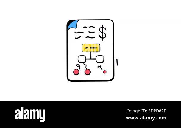 Document with flowchart animated icon for finance, planning, business ...