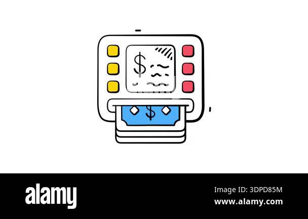 ATM machine animated icon for banking, finance, money withdrawal ...