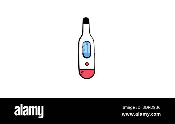 Medical thermometer measuring body temperature hand drawn animated icon ...