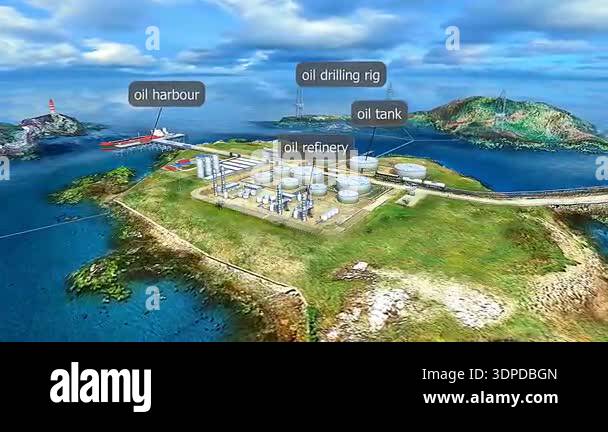 3d animation of oil refinery components and location factors showing ...