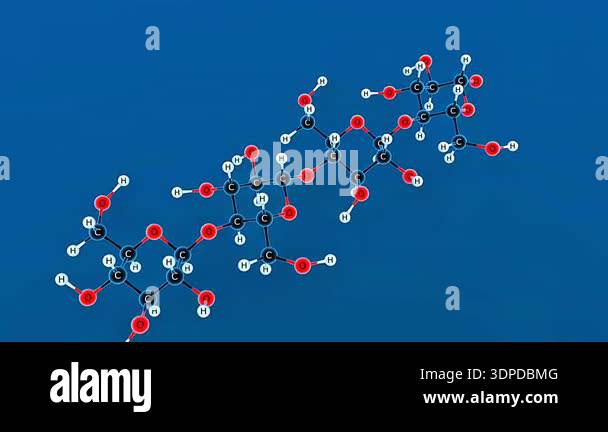 3d animation of cellulose structural formula showing repeating -D ...