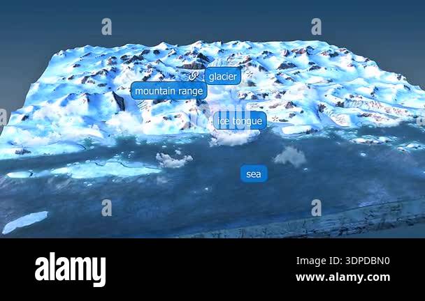 3d animation of fjord during Ice Age in 3D view showing glaciers ...