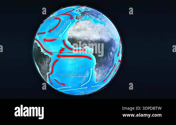 3d animation of ocean currents globe view showing global circulation ...