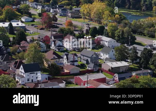 Aerial view of suburban residential neighborhood with detached houses ...