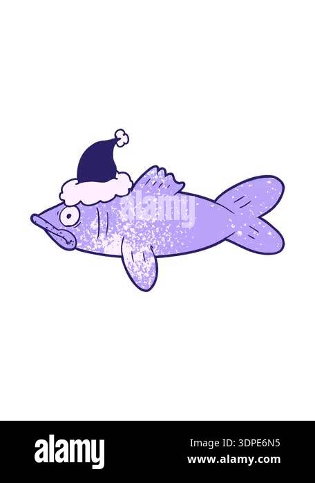 shivering motion animation of cartoon of a fish wearing santa hat Stock ...