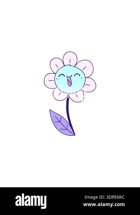radioactive glowing animation of hand drawn quirky cartoon happy flower ...