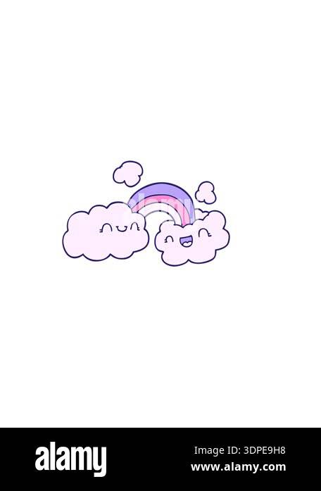 horizontally vibrating animation of happy cartoon clouds and rainbow ...