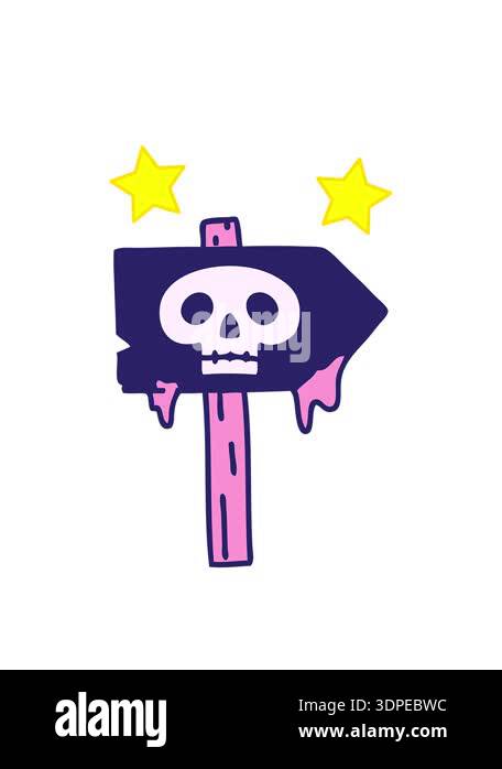 spinning stars animation of cartoon of a spooky halloween sign post ...