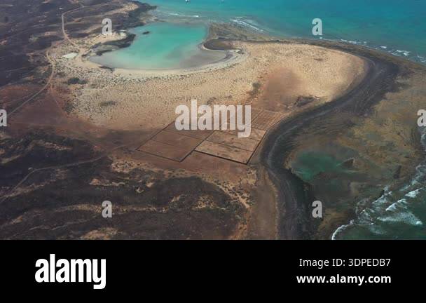 Drone view of La Concha Beach in Lobos, Canary Islands, showcasing ...