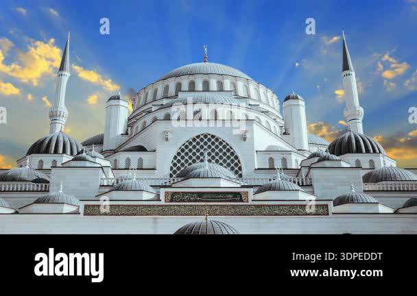 Grand Mosque Architecture at Sunset with Dramatic Sky Stock Video ...