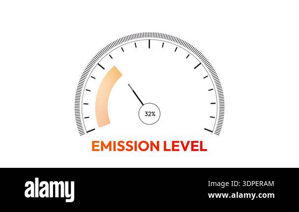 Emission level gauge at full capacity in vibrant orange and red ...