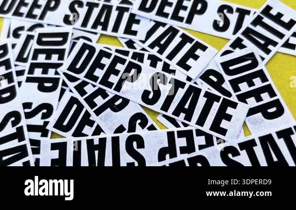 Bold text stickers deep state on yellow background representing ...