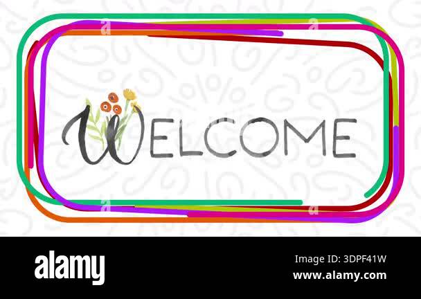 Welcome concept animation with text written over colorful background ...