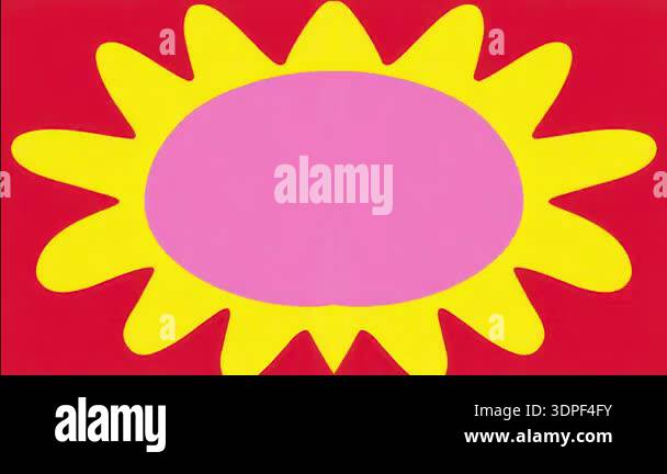 Flat Graphic Sun Shape on Red Background with Pink Center, Minimal ...