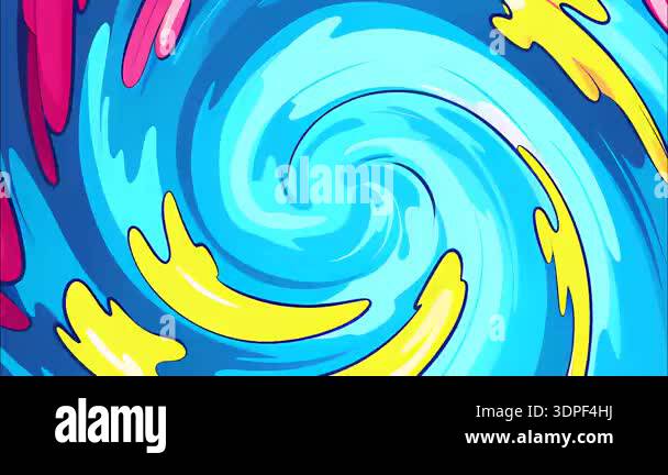 Blue turquoise liquid spiral vortex with flowing paint strokes, comic ...