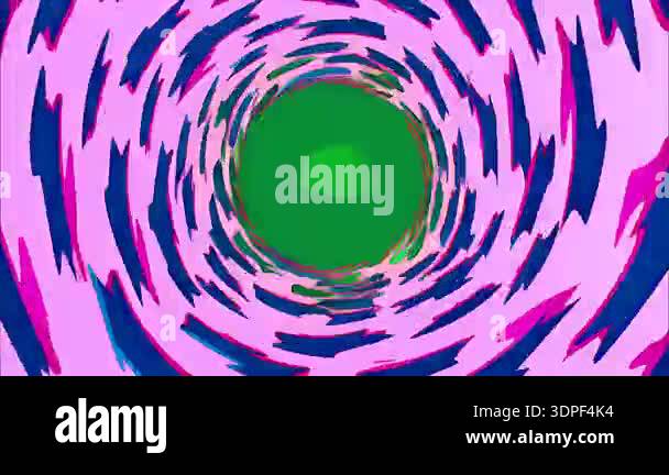 Pink and blue jagged spiral vortex with green center, sharp brush ...