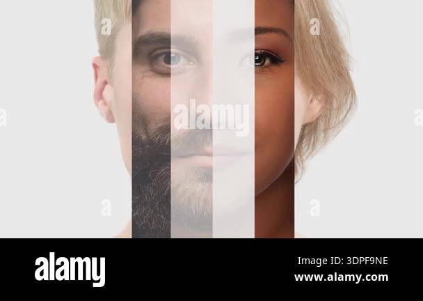 Loop animation. Different genders portrait blended in minimalist ...