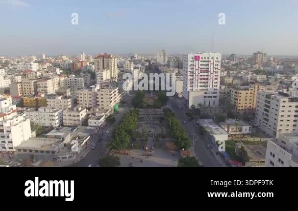 The video presents an aerial view of AlRashid Street in Gaza before the ...
