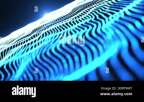 Blue glowing wave grid with flowing lines and futuristic motion ...