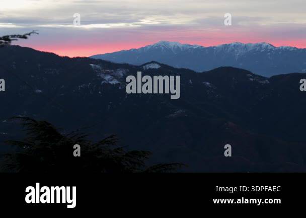 serene himalayan mountain landscape at dusk with dramatic sky at dawn ...