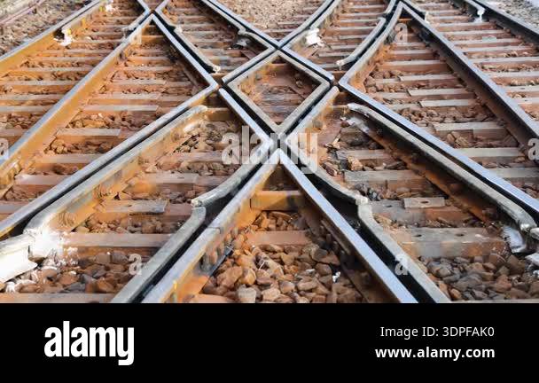 intersecting train tracks symbolizing choice direction and transport ...