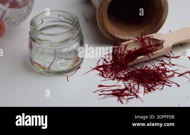Saffron threads jar. macro photography of saffron spice. High quality ...