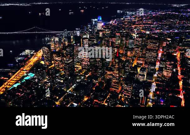 Panoramic night view of the San Francisco skyline from high. Downtown ...