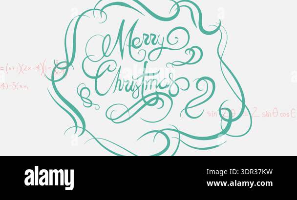 Animation of merry christmas text over mathematical equations. global ...