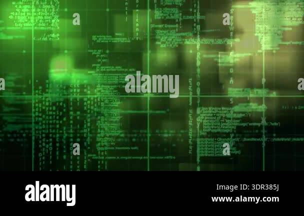 Animation of data processing over green background. programming, data ...