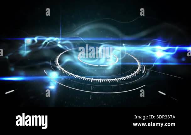 Animation of processing circle over black background with blue waves ...