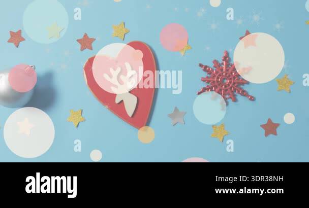 Animation of light spots and merry christmas text over christmas ...