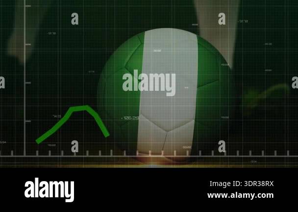 Chart line rising triggers player foot drawing back kicking soccer ball ...