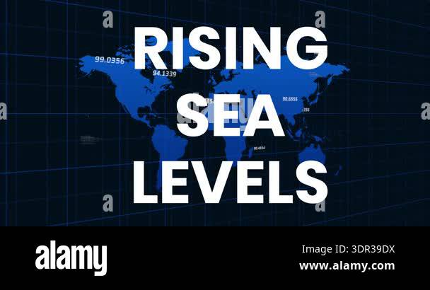 Animation of rising sea levels over world map. economy, business ...