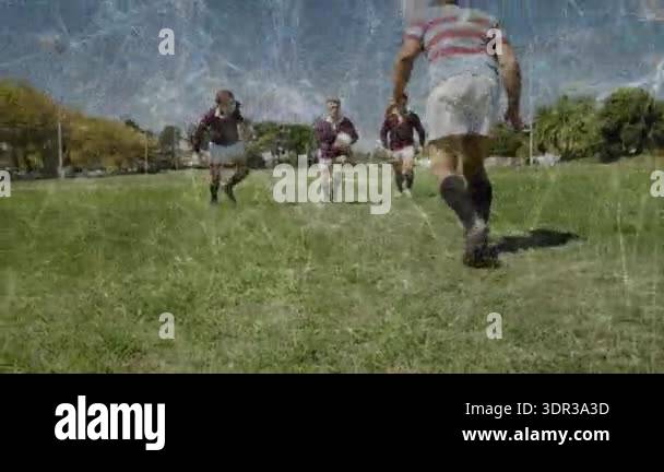 Rugby ball carrier facing closing defenders, with animated arrows ...